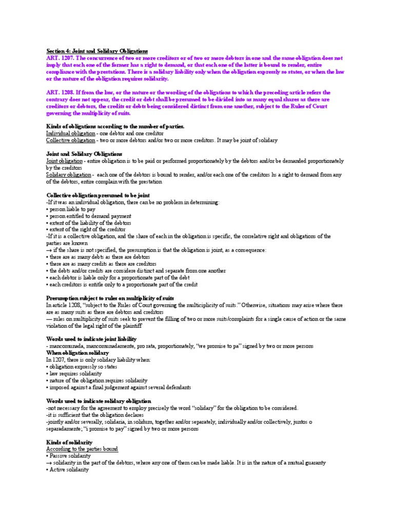 Joint and Solidary Obligations Explained | PDF | Debtor | Lawsuit