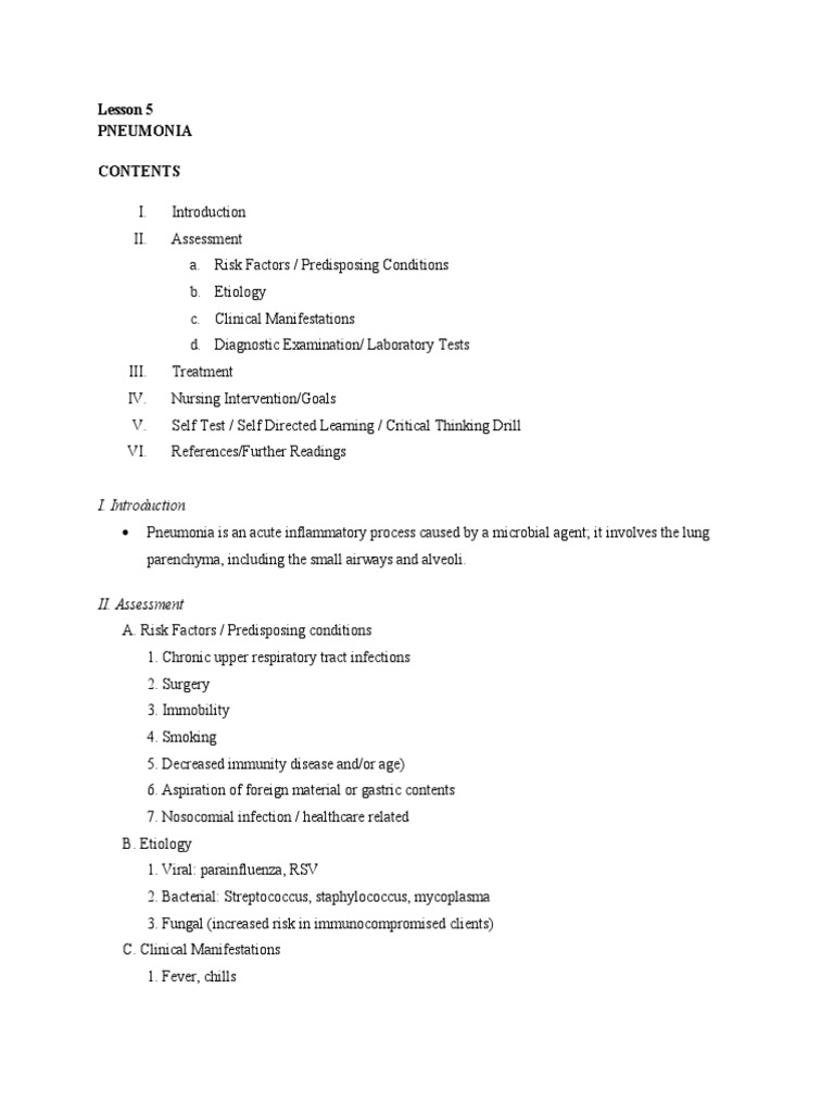 Understanding Pneumonia Etiology Assessment Treatment And Nursing