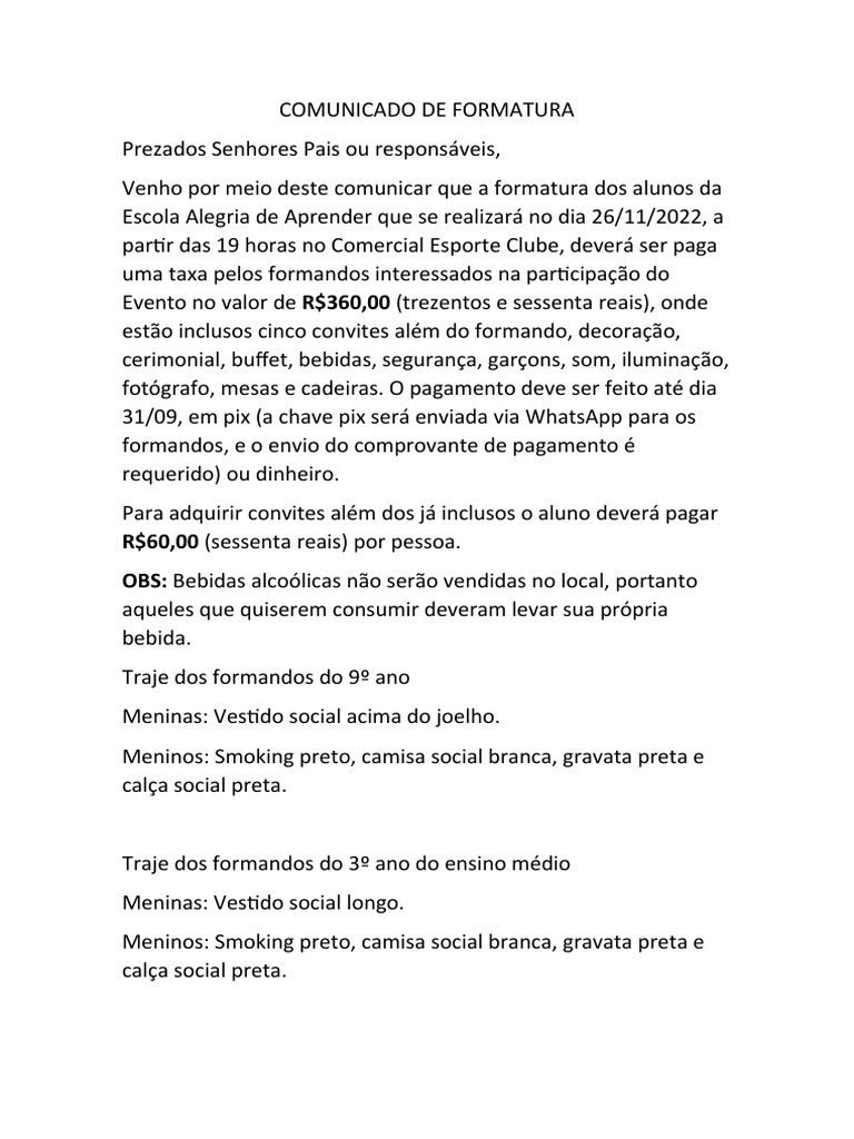 Comunicado de Formatura | PDF