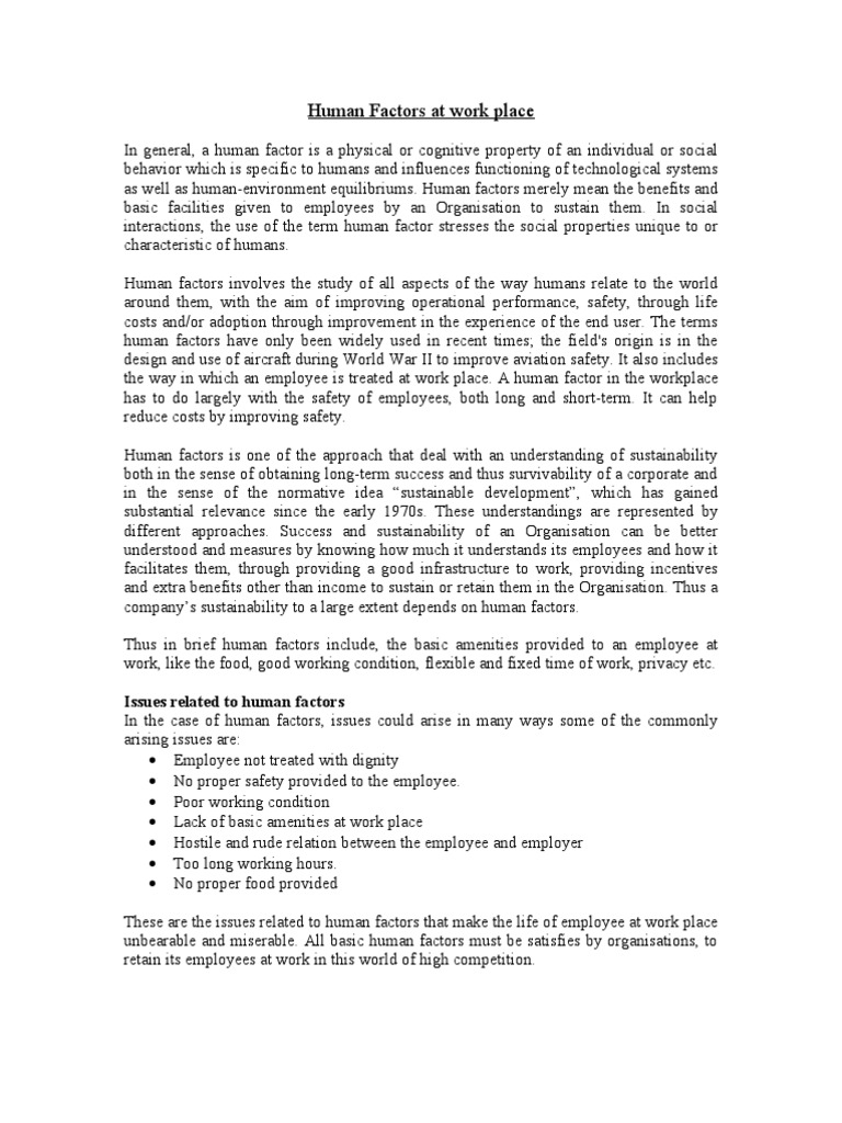 Human Factors at Work Place | PDF | Human Factors And Ergonomics ...