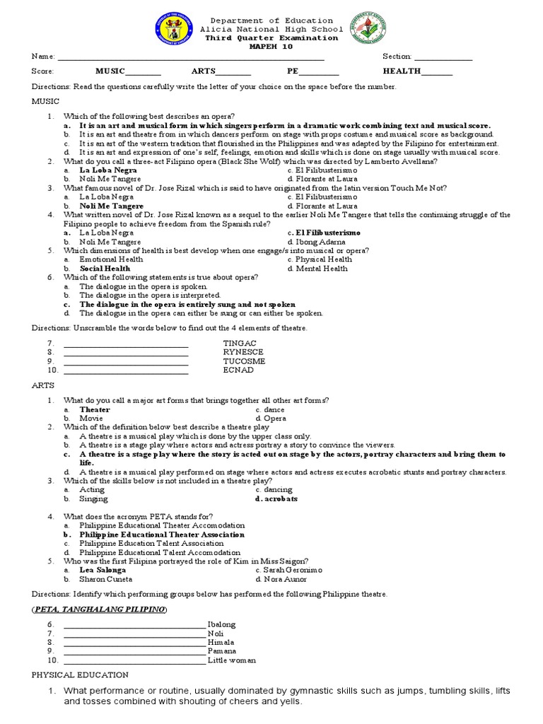 MAPEH Test Questions 4th Quarter | PDF | Health Professional | Health Care