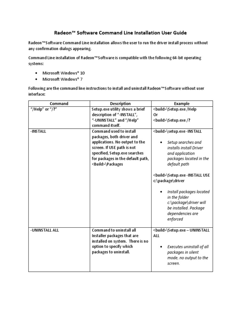 Radeon Software Command Line Installation User Guide Pdf Command Line Interface