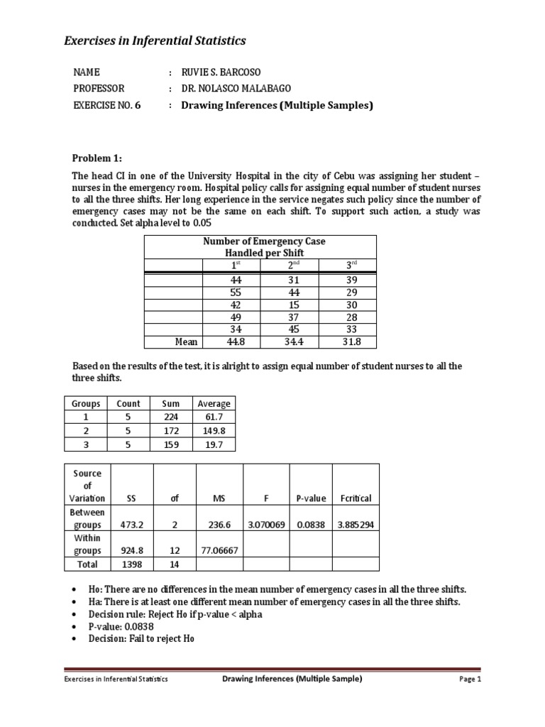 Statexer#6 | PDF | P Value | Statistics