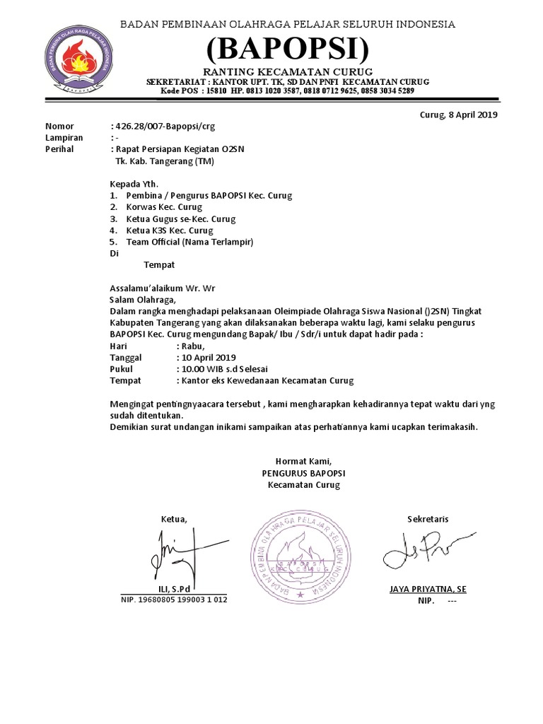 Surat Pengantar Atlit | PDF