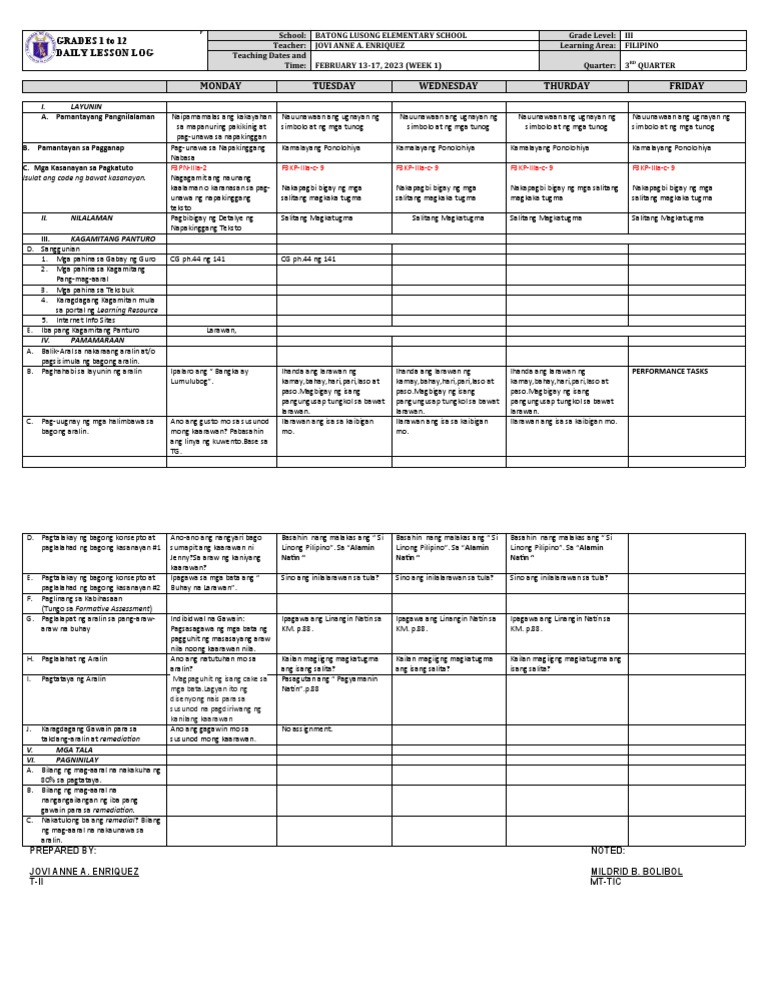 DLL Filipino 3 q3 w1 | PDF