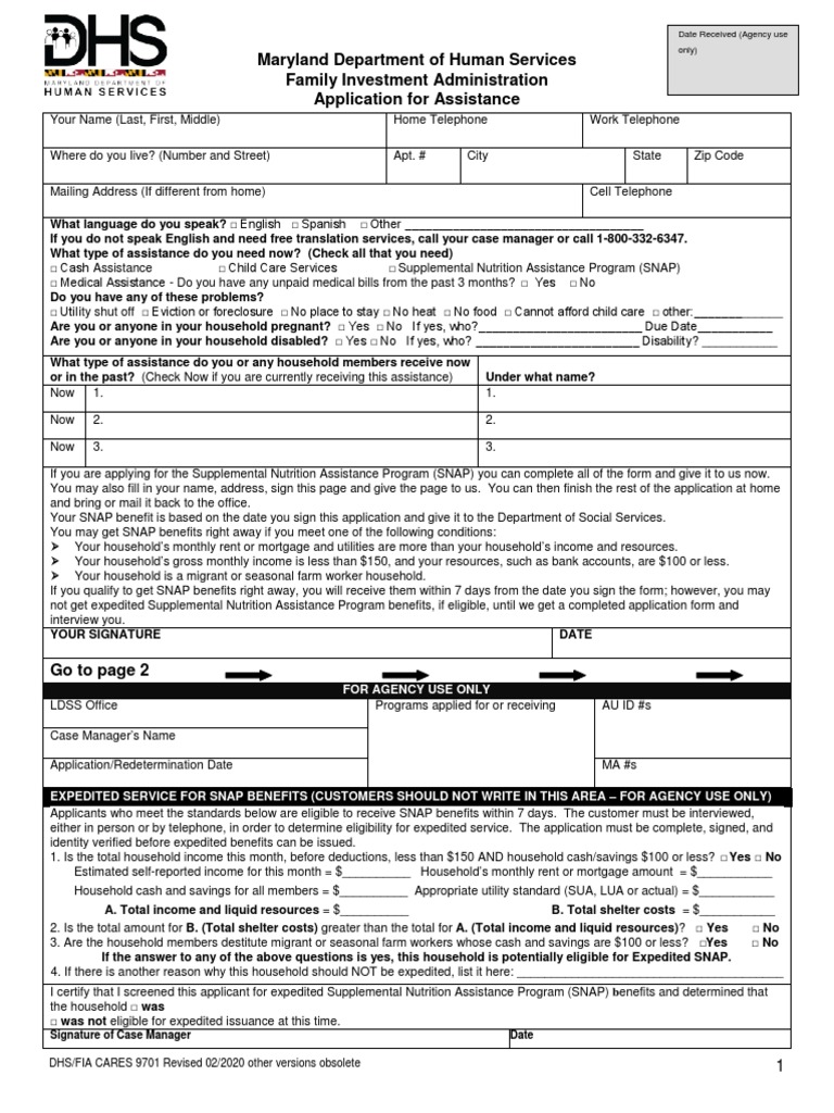 9701 DHS FIA CARES Application For Assistance Revised 2.2020 FINAL 15 ...