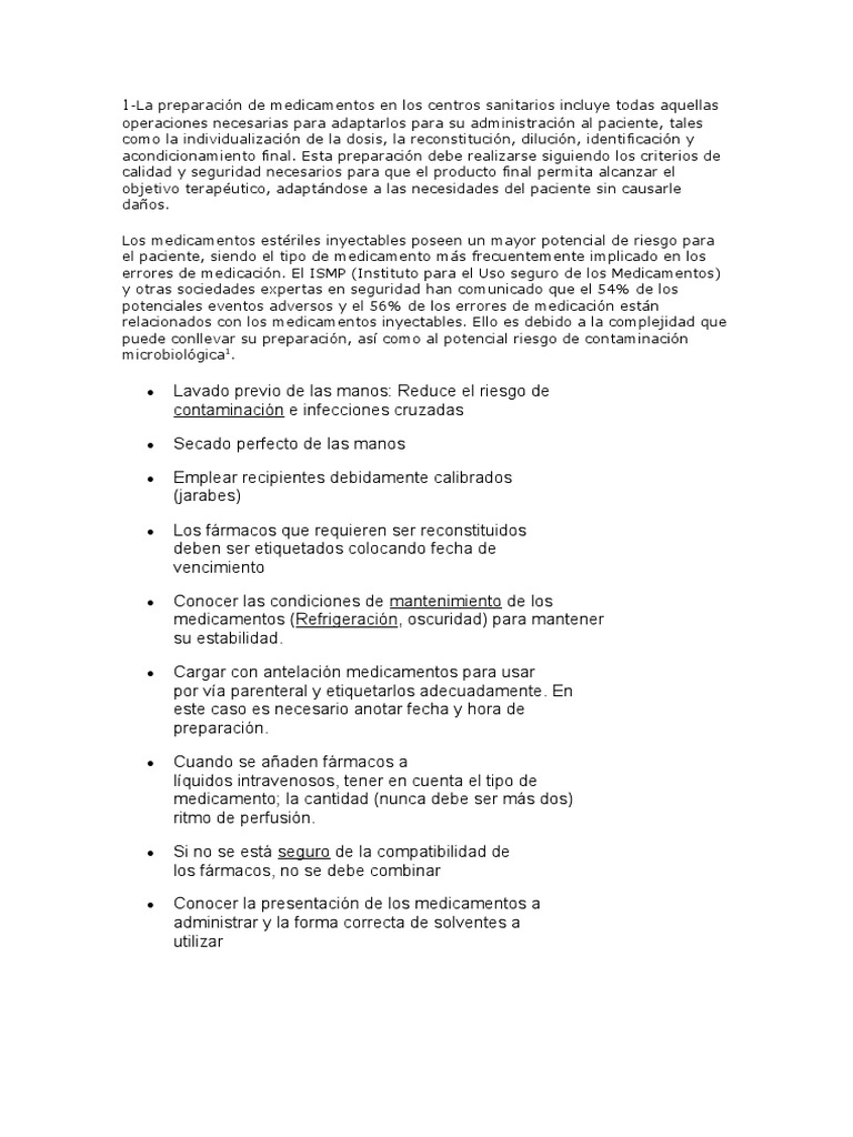 Preparación segura de medicamentos inyectables | PDF | Medicamentos con ...