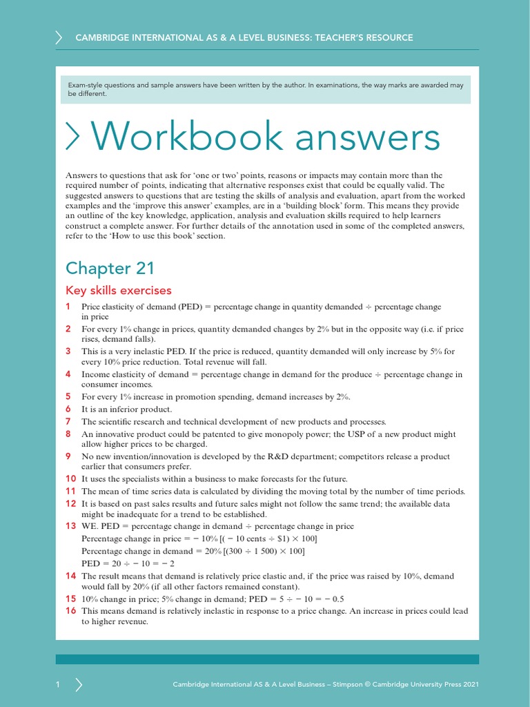 ASAL Business WB Chapter 21 Answers | PDF | Price Elasticity Of Demand | Demand