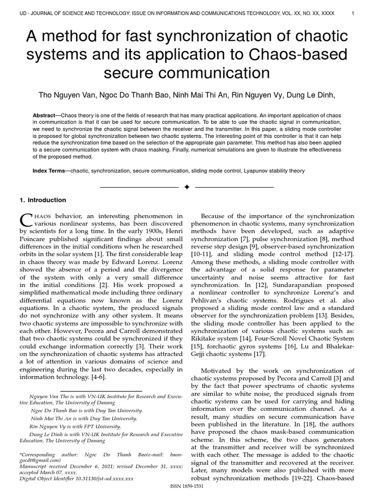 A Method For Fast Synchronization of Chaotic Systems and Its Application To Chaos Based Secure ...
