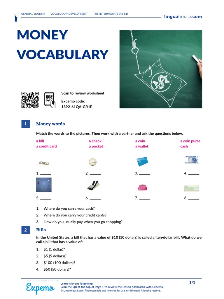 Money Vocabulary American English Teacher Ver2 | PDF | Money | Cash