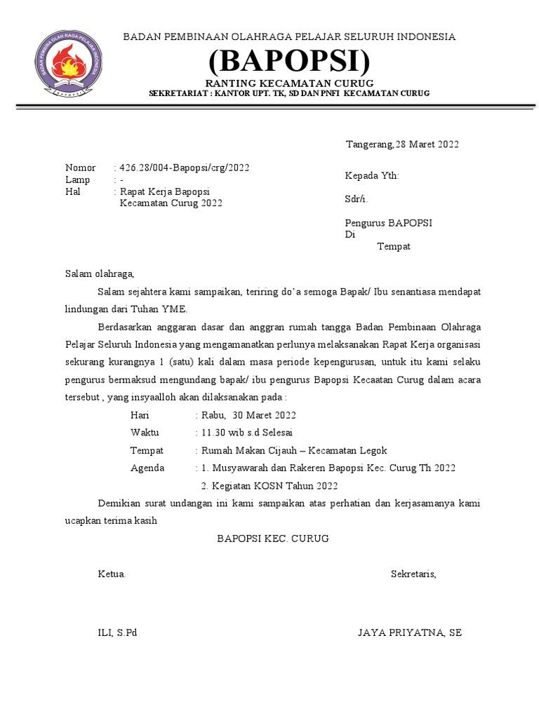 Rapat Kerja BAPOPSI Curug 2022 | PDF