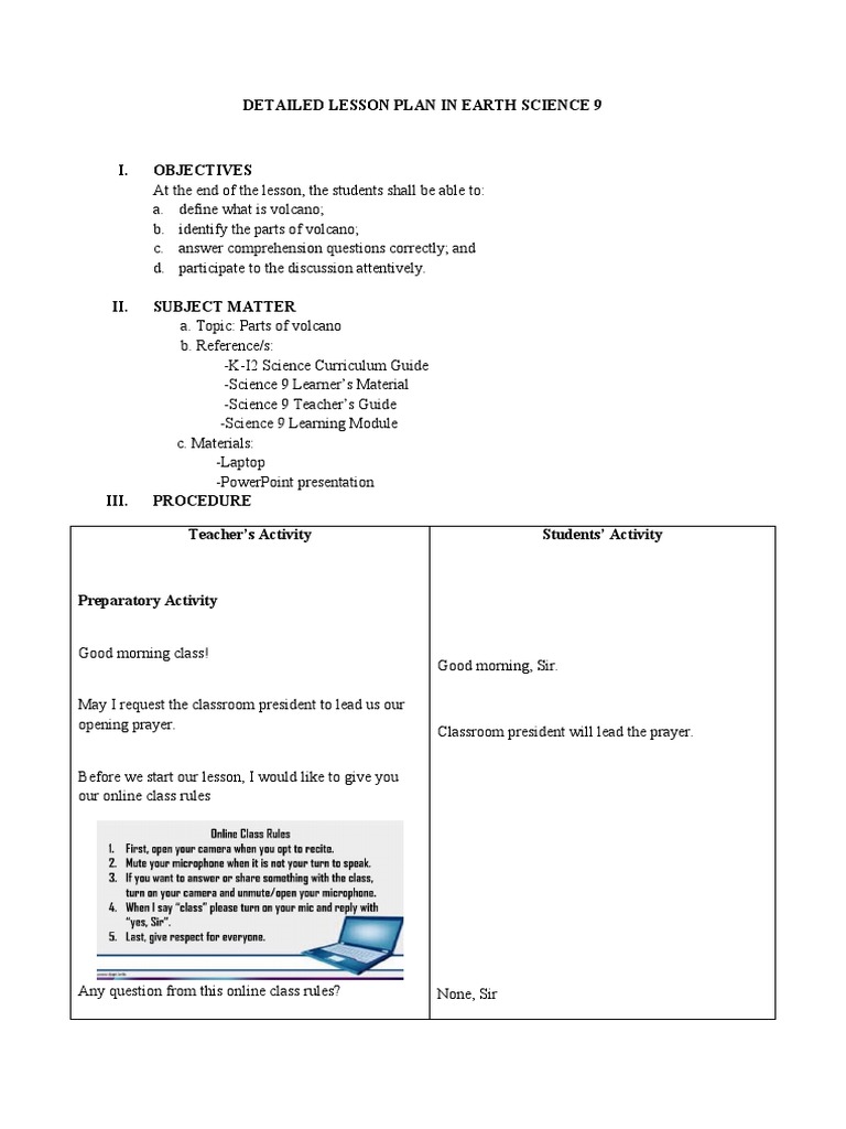 Detailed Lesson Plan in Earth Sci Parts of Volcano | PDF | Volcano ...