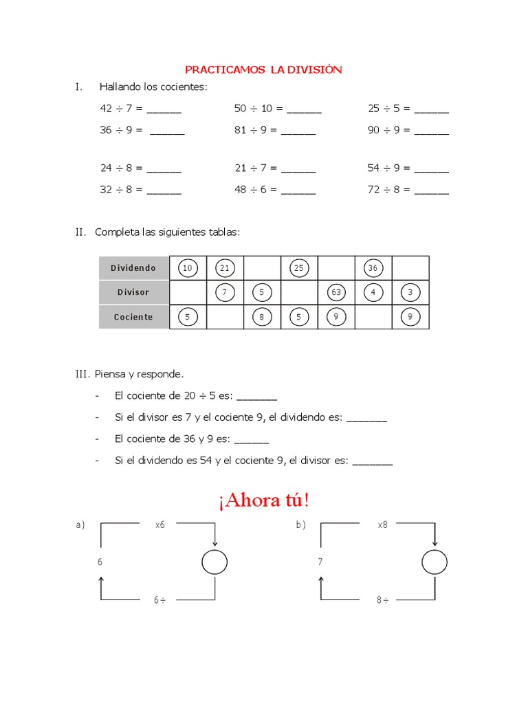 Ejercicios de División para Primaria | PDF | División (Matemáticas ...