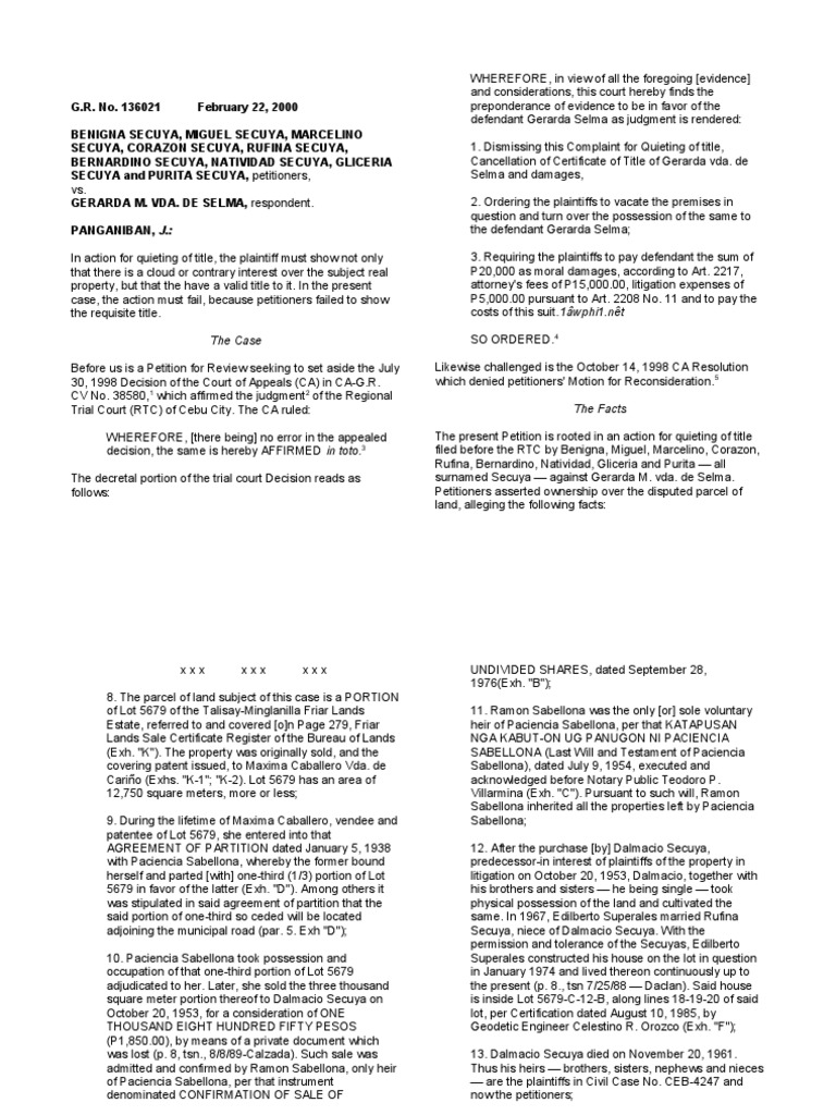 Property-Quieting of Title | PDF | Trust Law | Lawsuit