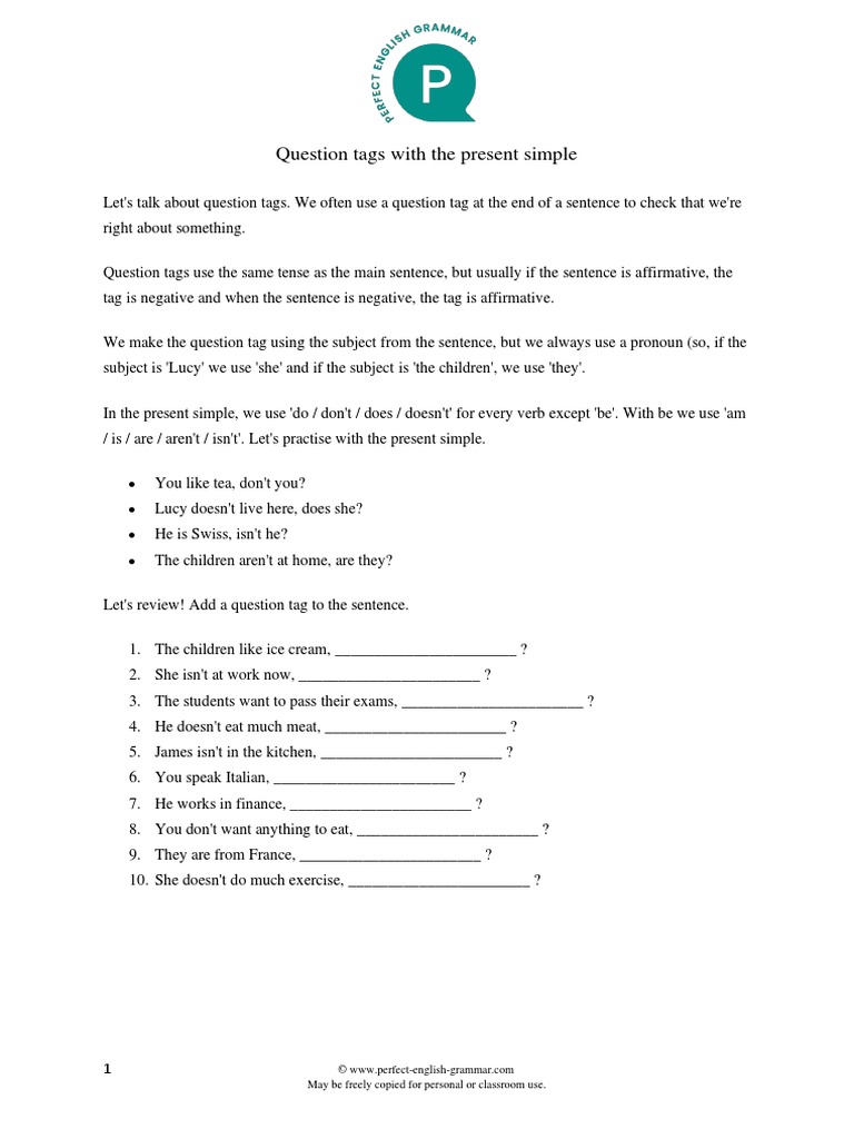 Question Tags With The Present Simple | PDF