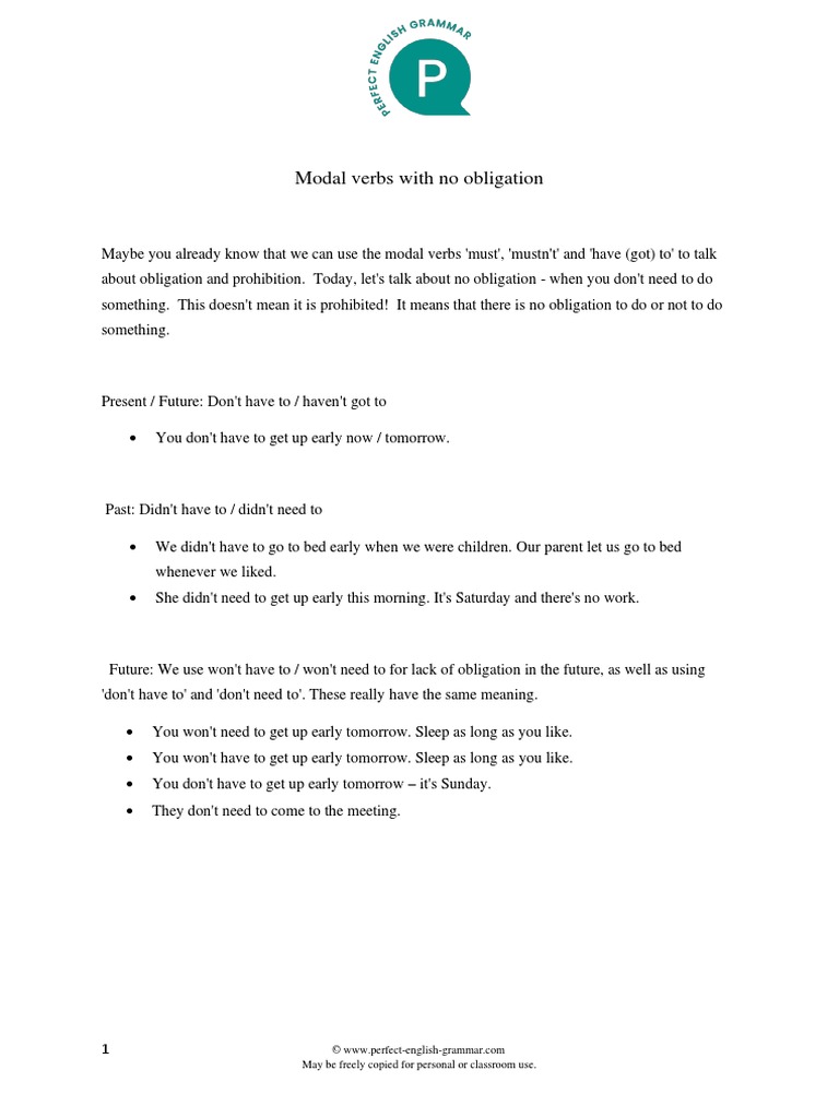 Modal Verbs - No Obligation | PDF | Self-Improvement