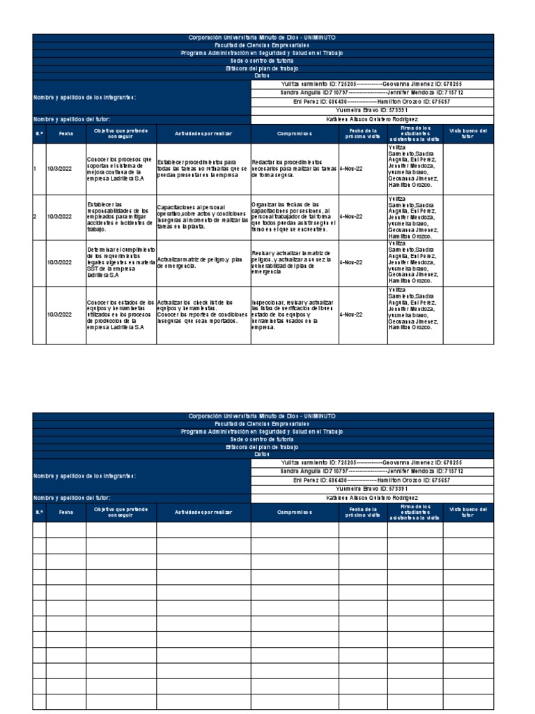 Anexo Segundo Informe Plan de Trabajo. Bitacora | PDF