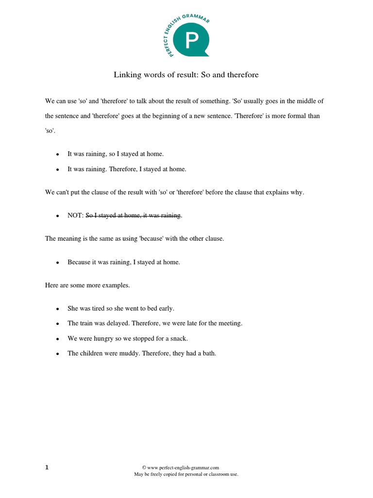 Linking Words of Result | PDF