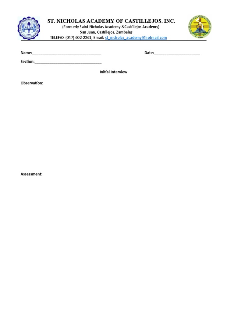 Student Interview Assessment Form | PDF | Career & Growth | Self ...