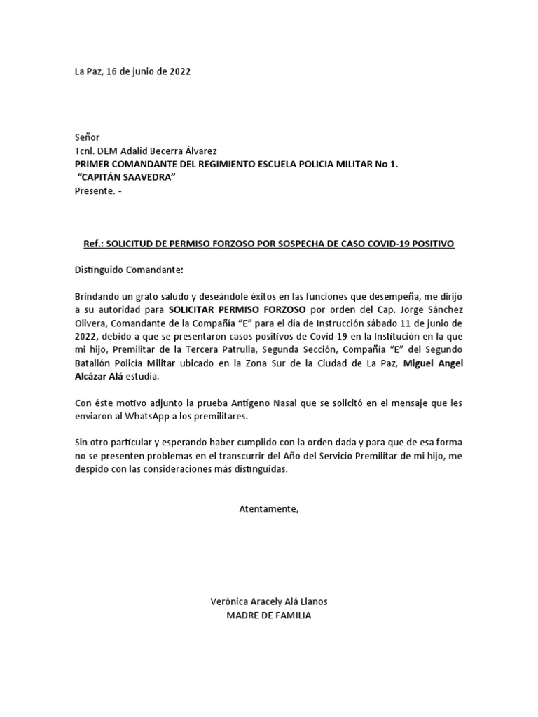 Carta de Permiso Premilitar | PDF | Militar