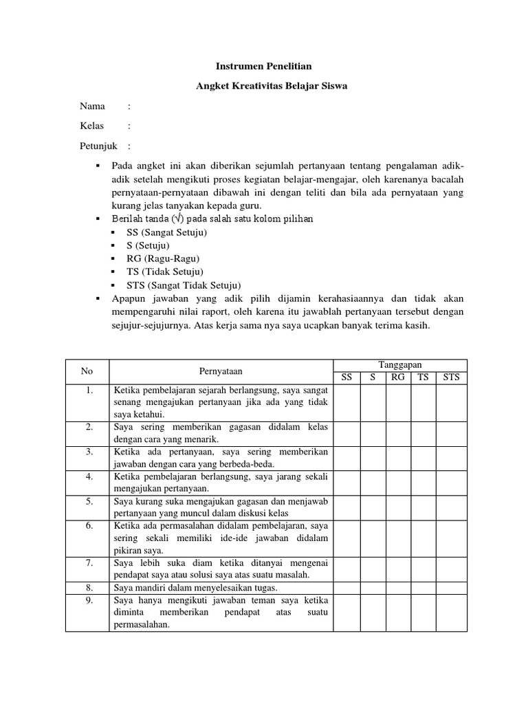 Instrumen Penelitian | PDF