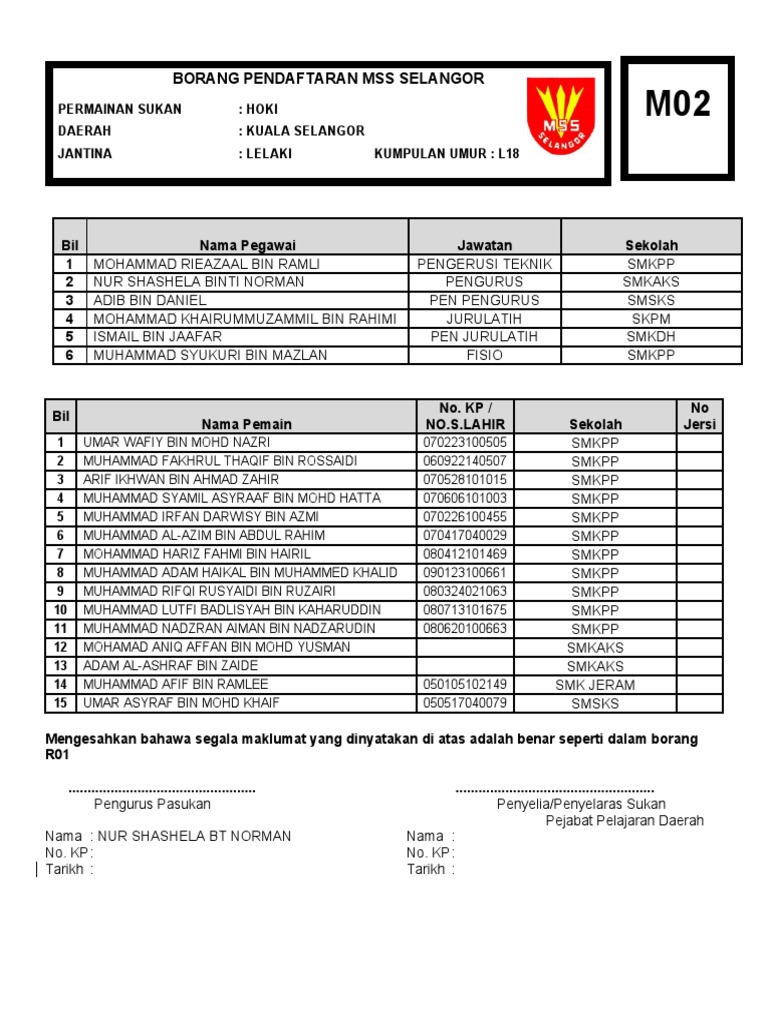 Borang M02 L18 Kuala Selangor | PDF