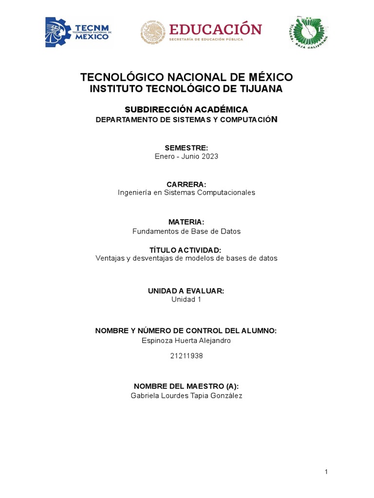 A1.2 Ventajas y Desventajas de Modelos de Bases de Datos | PDF | Bases de datos | SQL