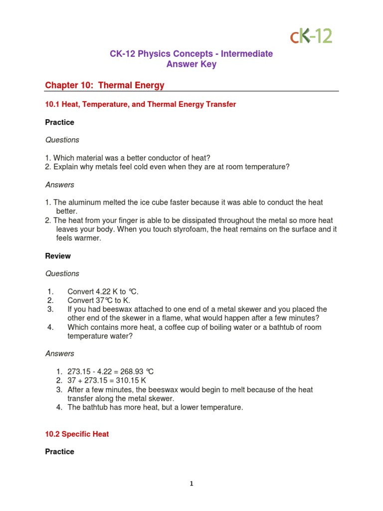Phys Int CC CH 10 - Thermal Energy - Answers PDF | PDF | Heat | Heat ...