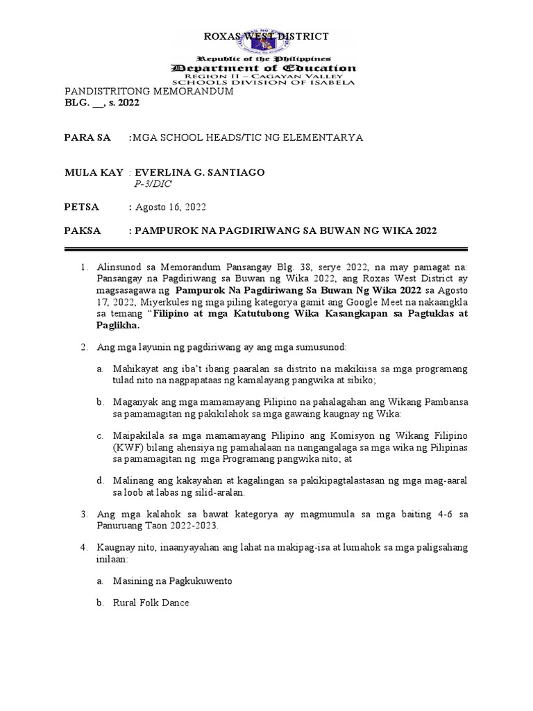 DISTRICT-MEMORANDUM Filipino | PDF