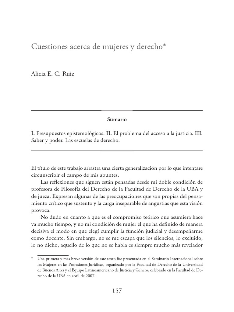 Ruiz, Alicia, Cuestiones Acerca de Mujeres y Derecho | PDF | Género | Estudios de género