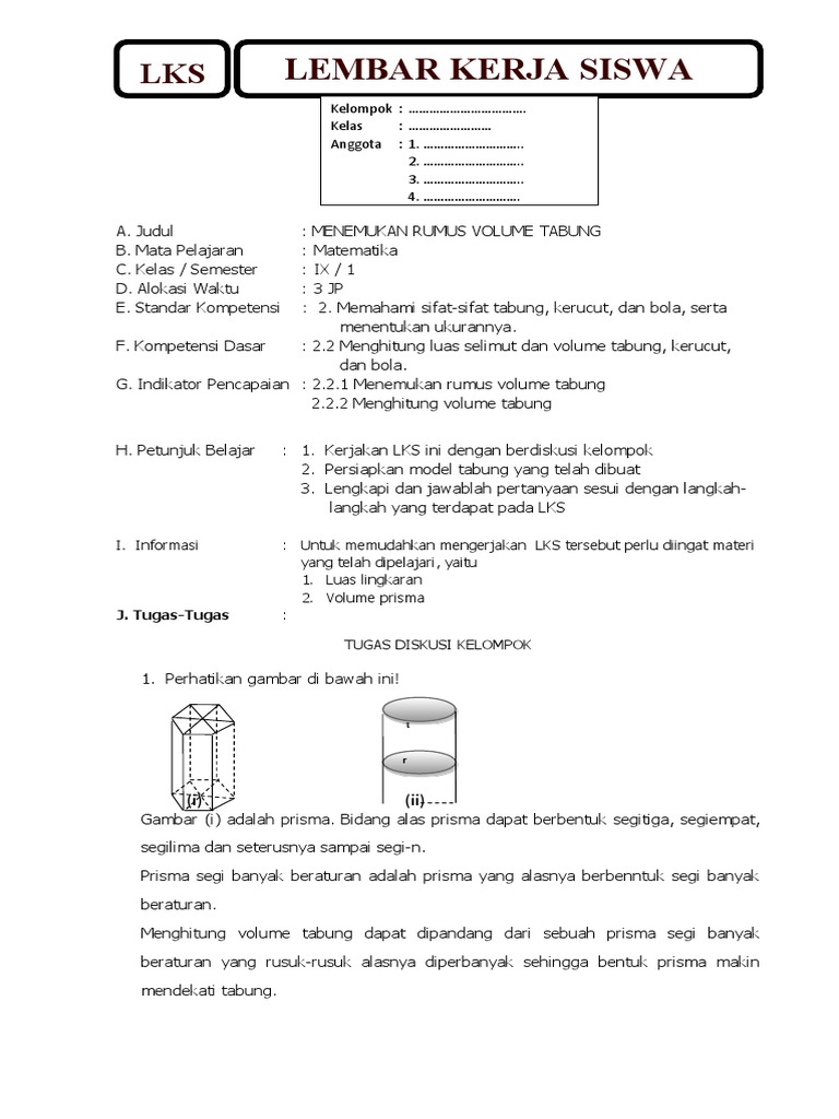 LKPD Volume Tabung | PDF