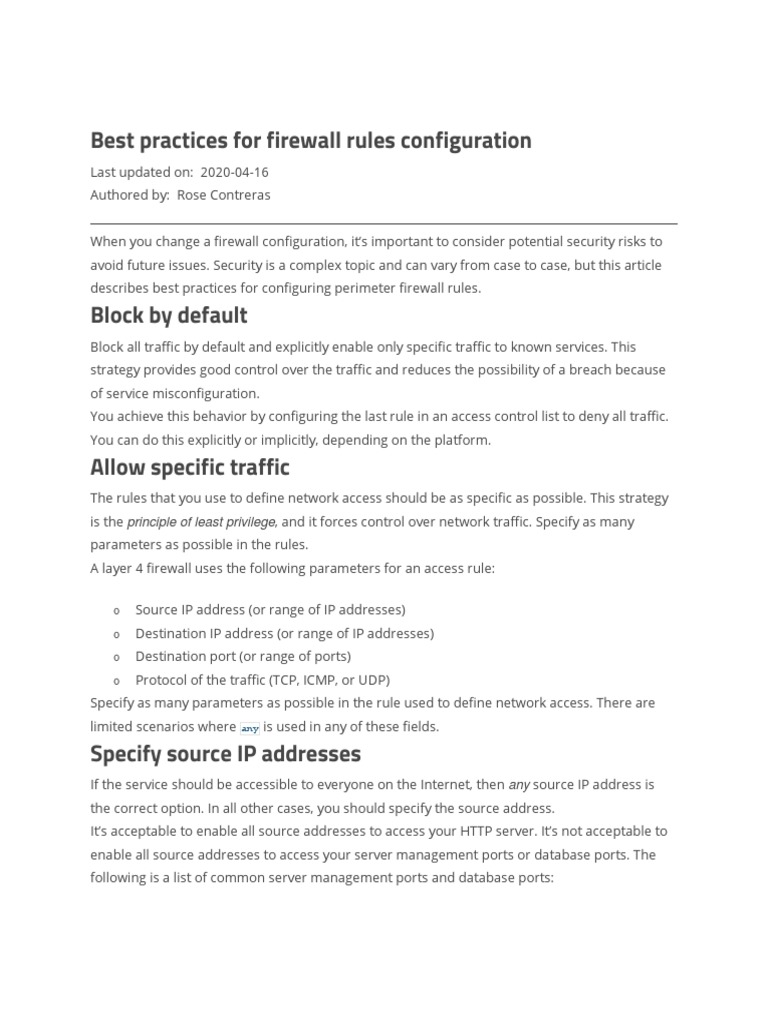 Best Practices For Firewall Rules Configuration | PDF | Port (Computer ...