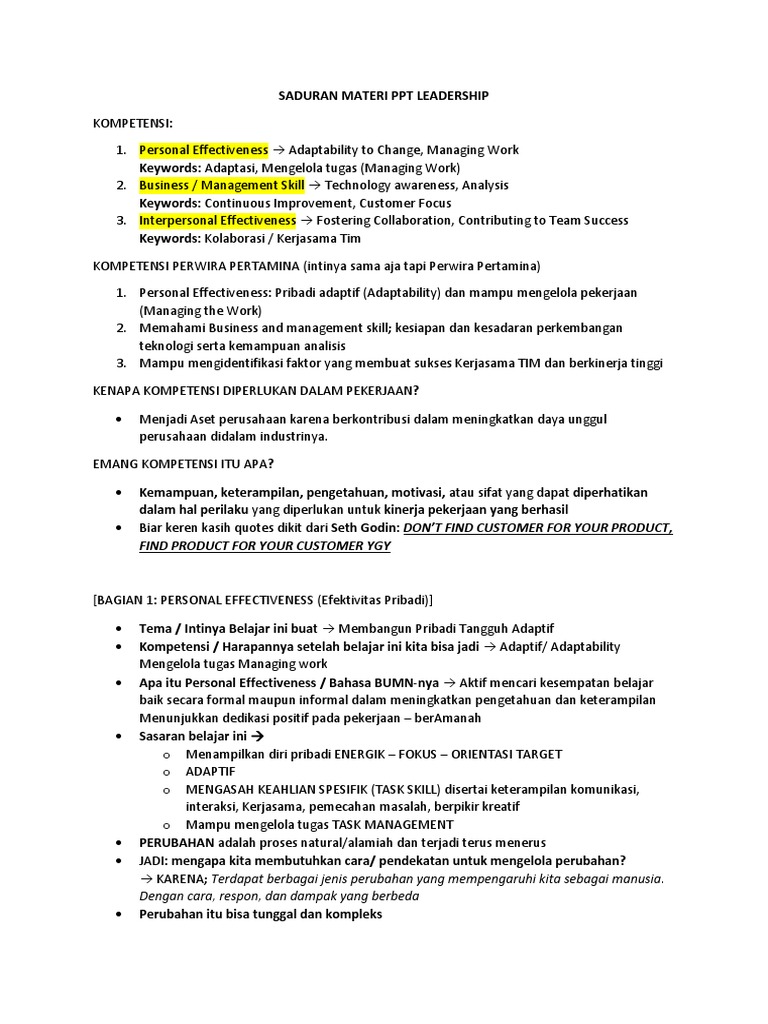 Saduran Materi PPT Leadership | PDF