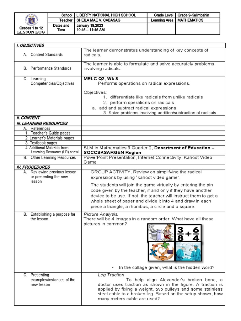DLL Math 9 | PDF | Learning | Mathematics