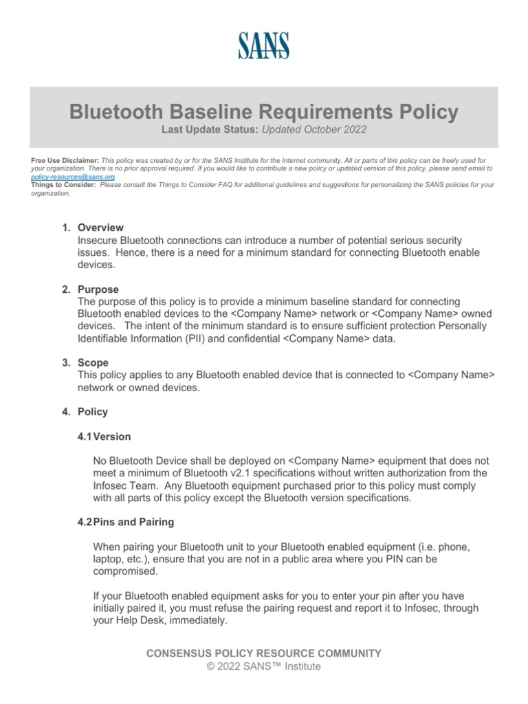 Bluetooth Baseline Requirements Policy | PDF | Technology & Engineering