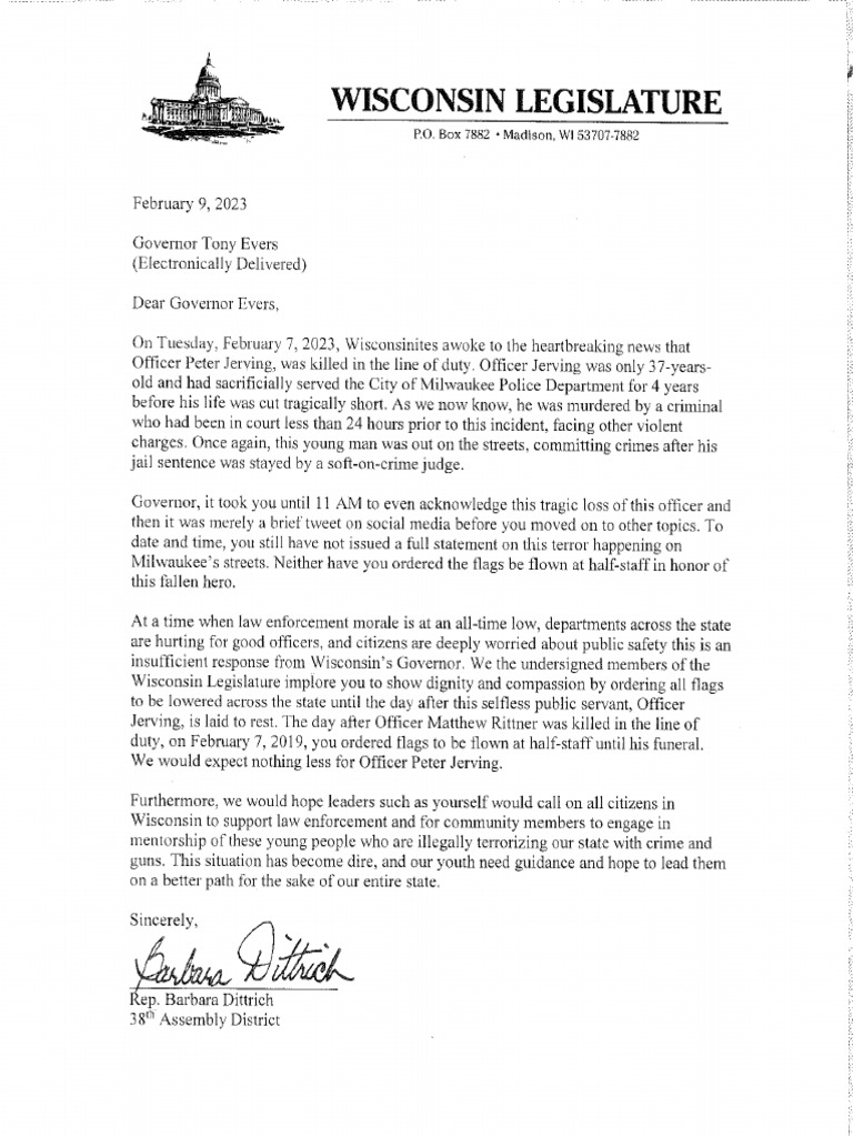 Letter To Governor Evers Regarding Officer Jerving | PDF