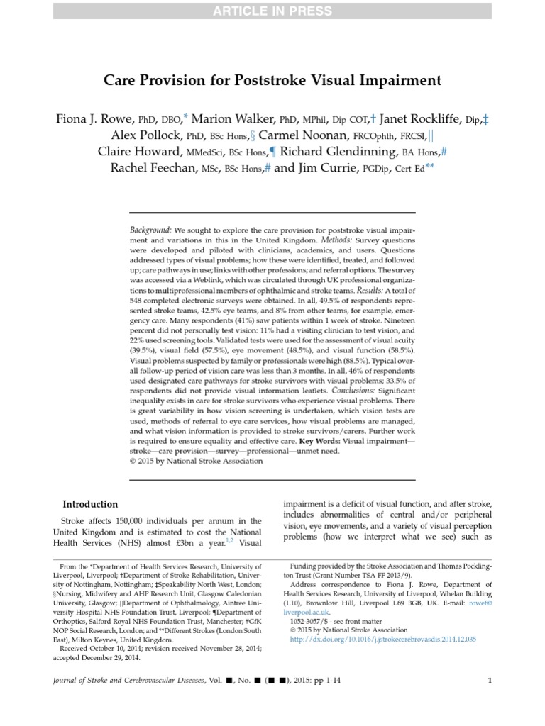Rowe 2015 | PDF | Stroke | Medical Specialties