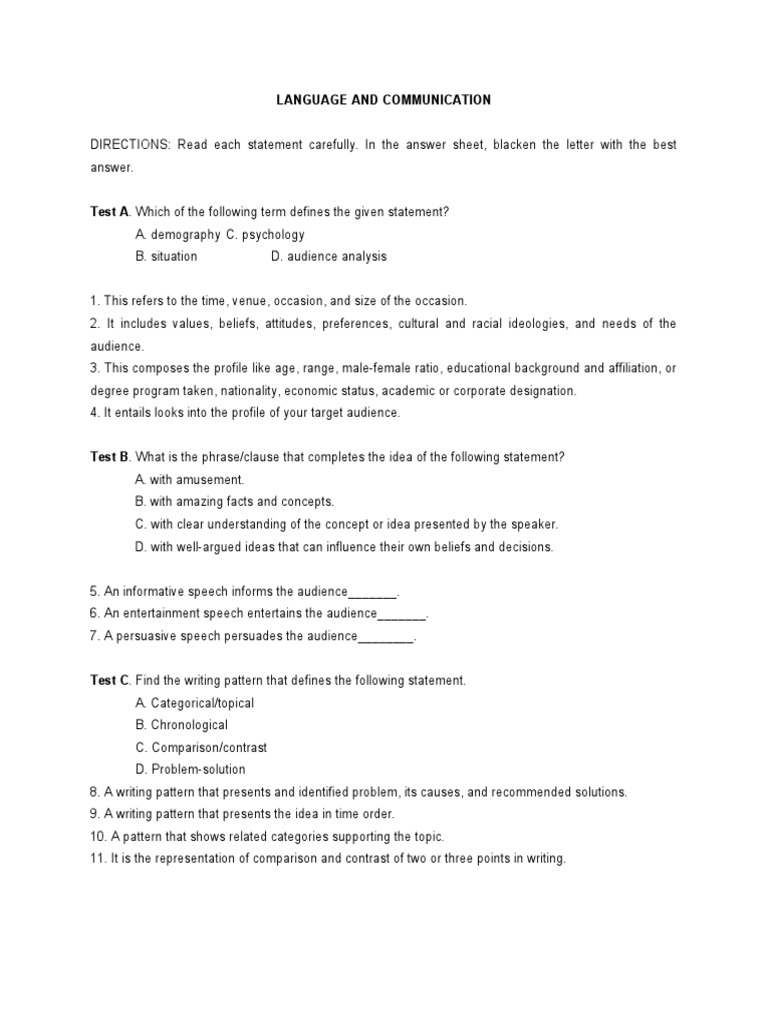 Language and Communication - Nat Mock Test | PDF | Communication | Speech