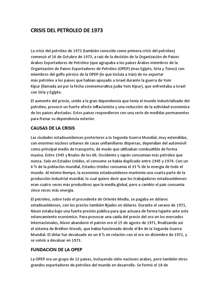 Crisis Del Petroleo de 1973 | PDF | Crisis petrolera de 1973 | OPEP
