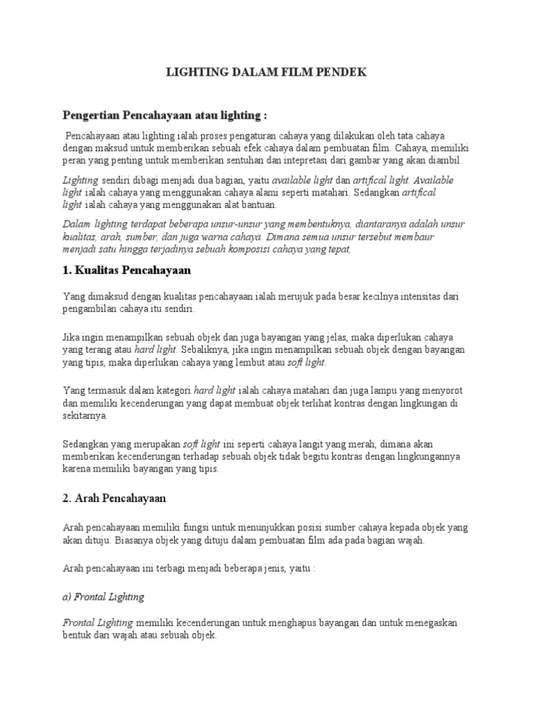 Lighting Dalam Film Pendek | PDF