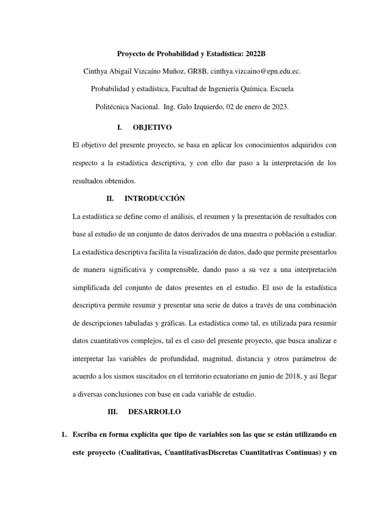 Proyecto de Probabilidad y Estadistica | PDF | Estadísticas | Estadísticas descriptivas