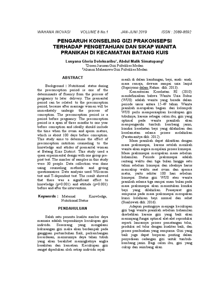 Konseling Gizi untuk Wanita Pranikah | PDF