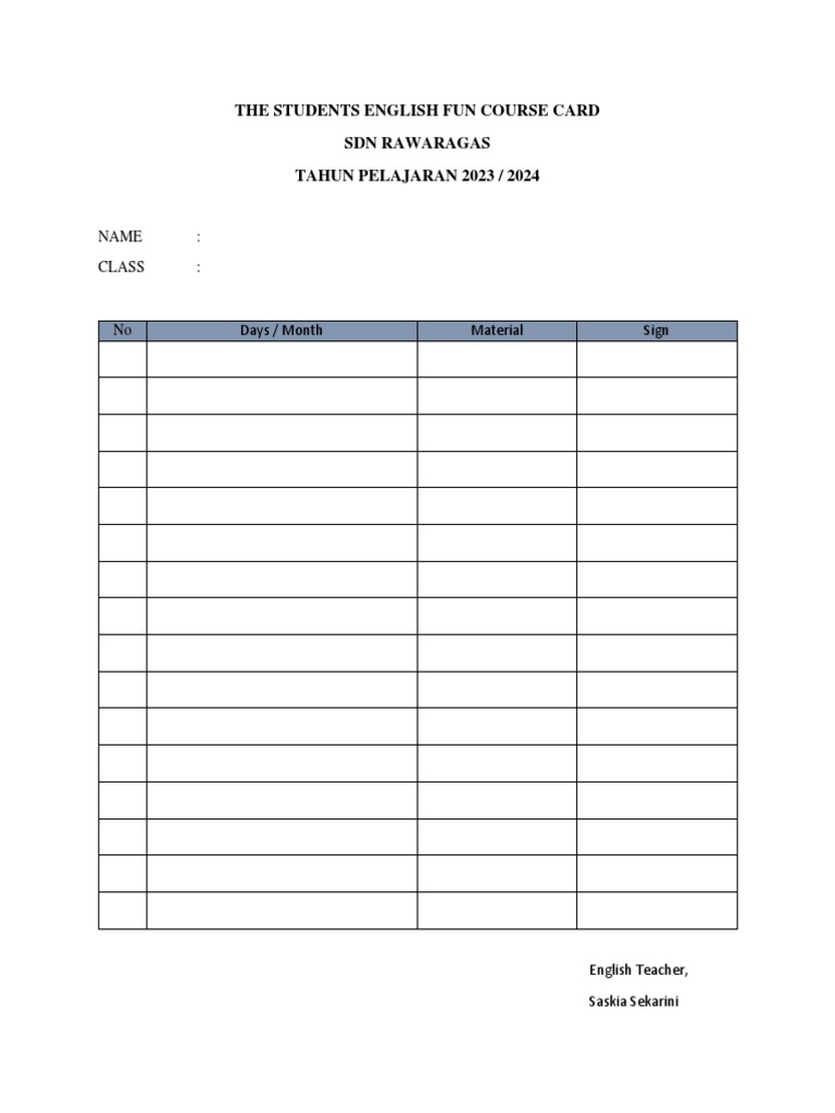 Kartu - Les BHS Inggris | PDF