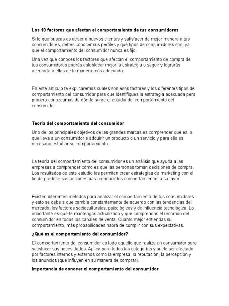 Los 10 Factores Que Afectan El Comportamiento de Tus Consumidores | Descargar gratis PDF ...