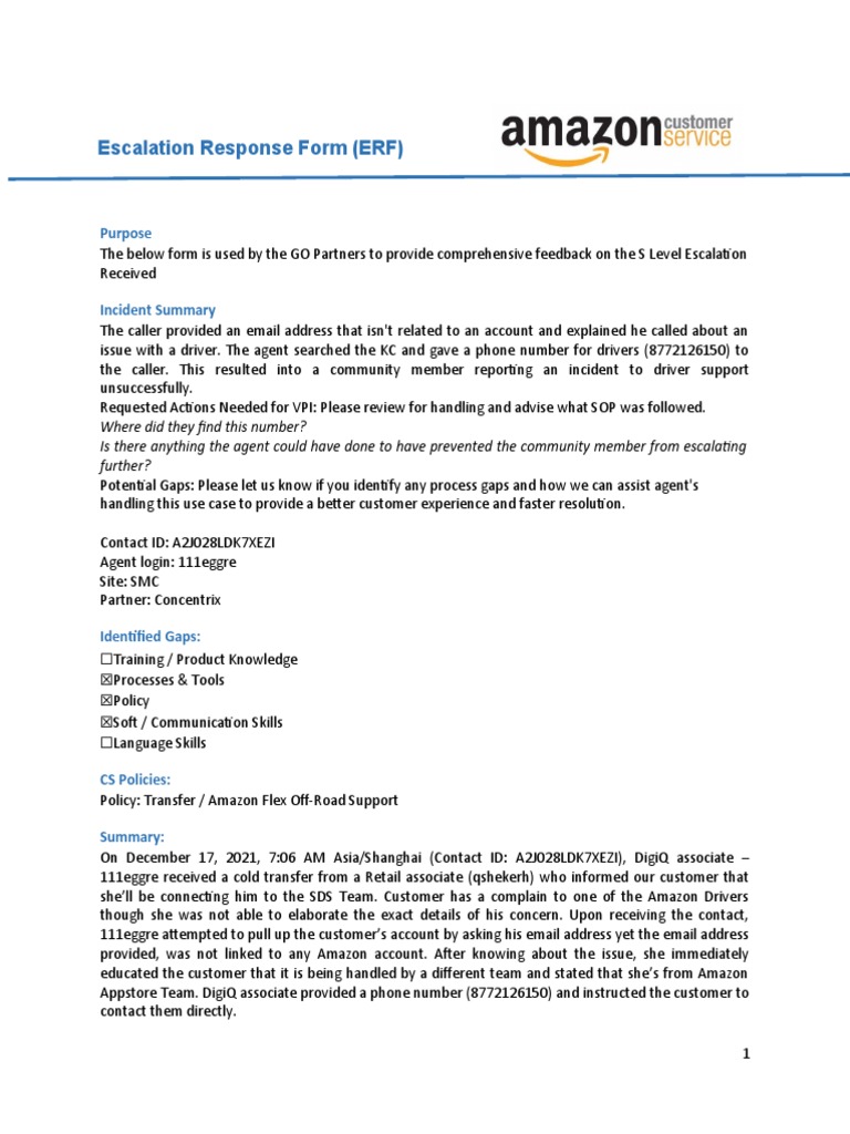 Escalation Response Form 111eggre | PDF | Communication