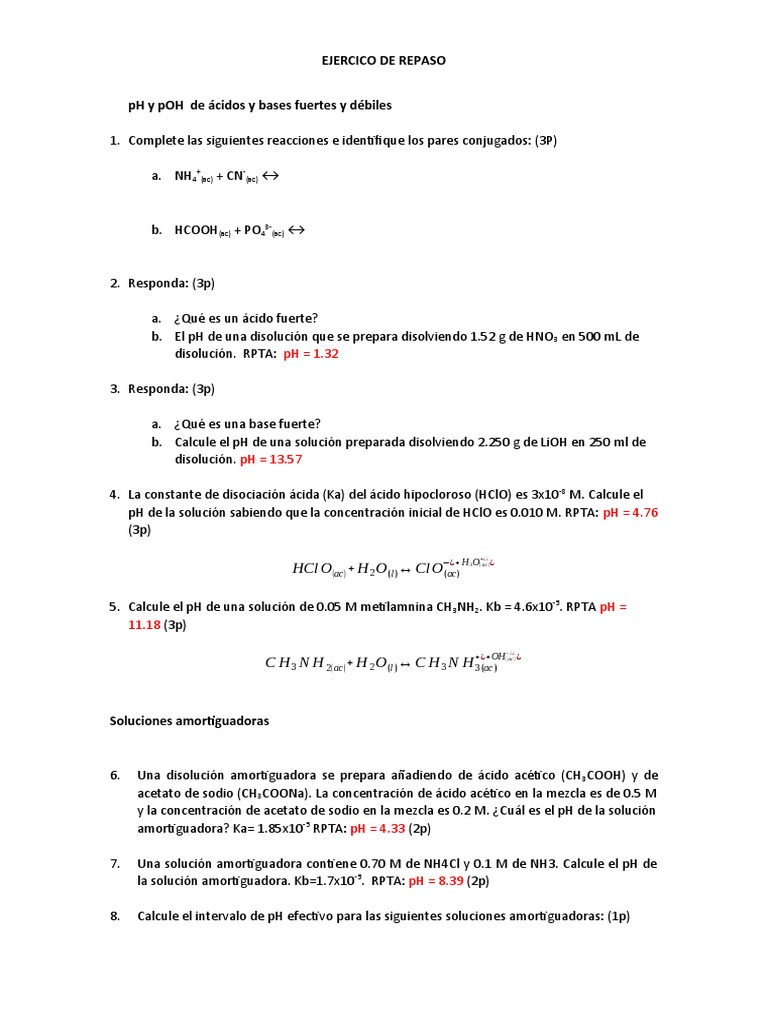 Tarea 2 - Ejercicios de PH y Amortiguadores - Control | PDF | Ciencia y matemáticas