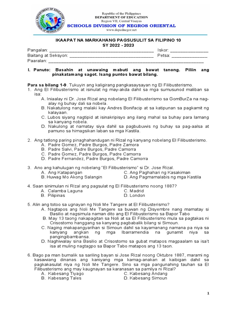 Ikaapat Na Markahan FILIPINO 10 | PDF