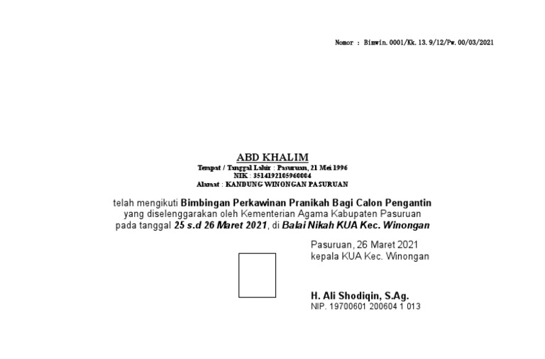 Sertifikat Bimwin Oke | PDF