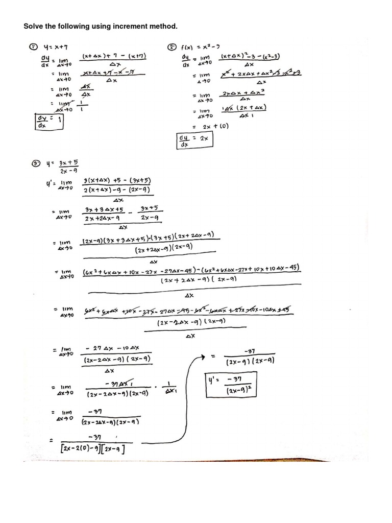 Derivatives Worksheet With Answers (Increment Method) | PDF