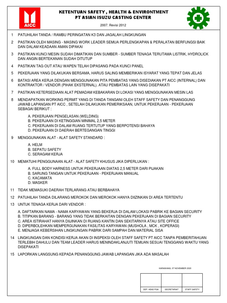 Panduan K3 PT AICC | PDF